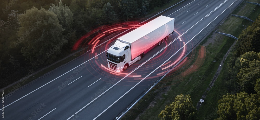 Autonomous Truck Navigates the Future of Logistics: A white semi ...