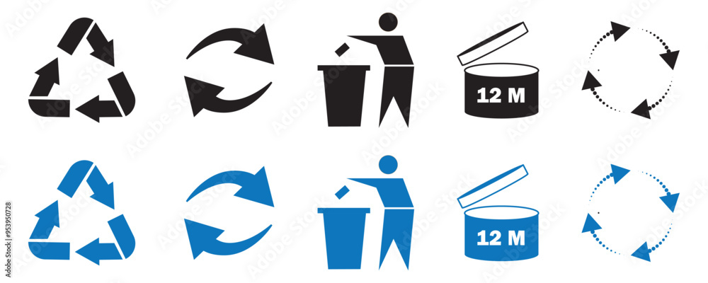 Set of recycle symbols for packaging products. Vector eco icons ...