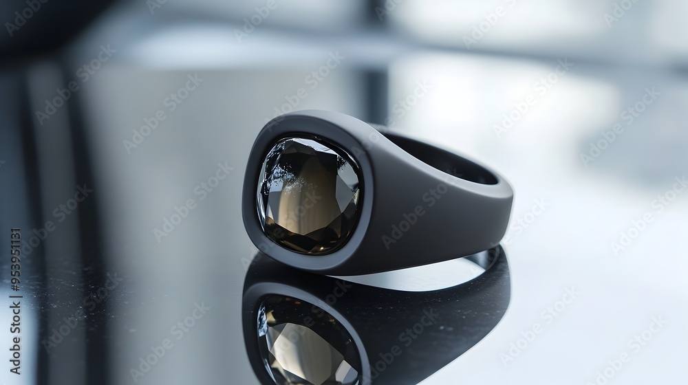 Elegant and contemporary ring design featuring a smoky glass stone set ...