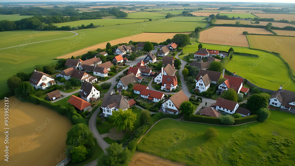 Stunning Aerial Shot of a Tranquil Rural Village Nestled Among Green ...