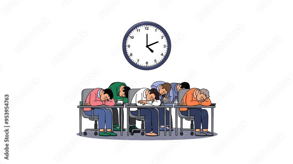 An illustration of a group of people sitting around a table, all ...