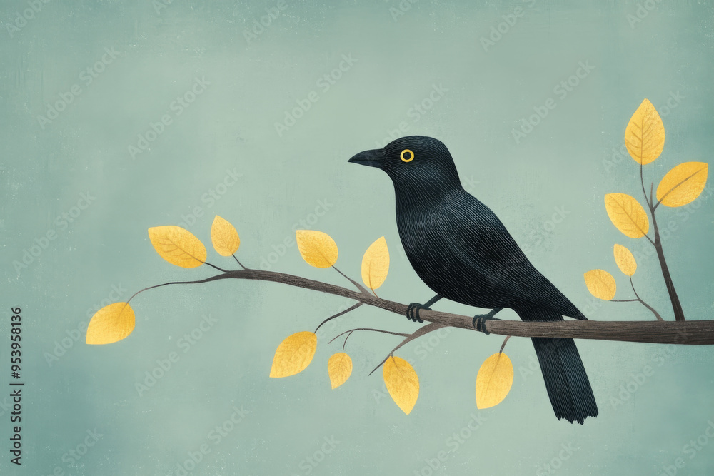 Northern Raven Une illustration stylisée d'un oiseau noir perché sur ...