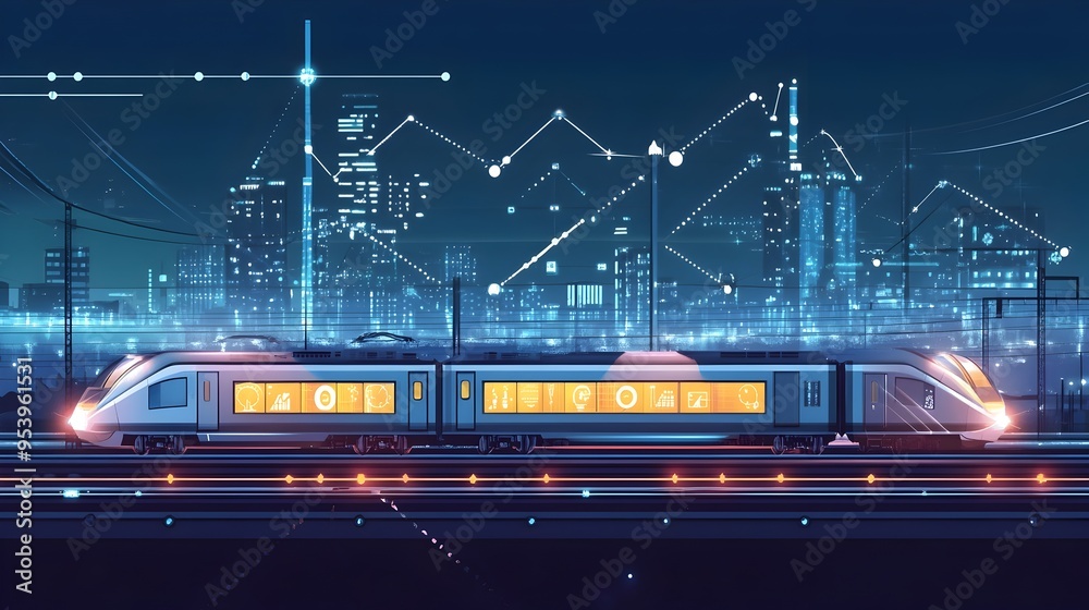 Cutting edge graphic showcasing IoT connected electric trains that ...
