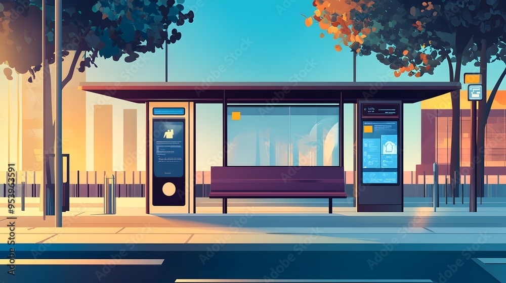 of a modern futuristic smart bus stop equipped with IoT based passenger ...