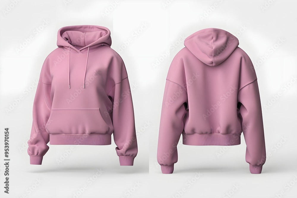 Pink Cropped Hoodie Template Front and Back View for Women on a Clean ...