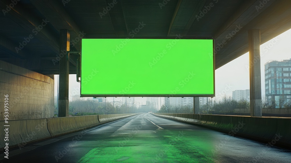 Green screen banner billboard on display highway for advertising media ...