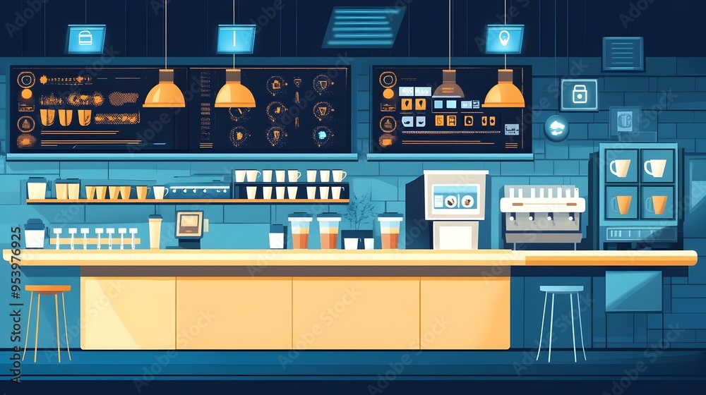 Graphic Depicting a Futuristic Smart Caf Leveraging IoT Technology for ...