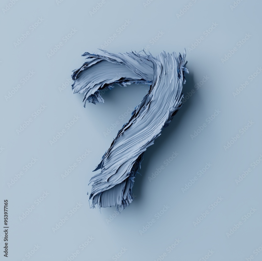 Artistic Number Seven Formed from Textured Blue Paint Strokes with a ...