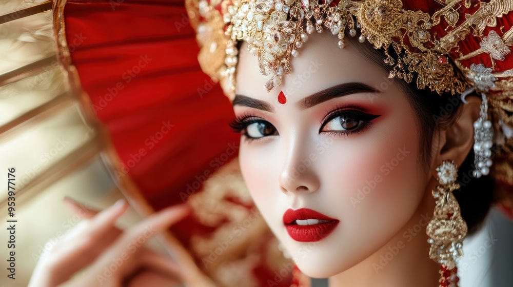 Beautiful female asian model with traditional bridal make up regional ...