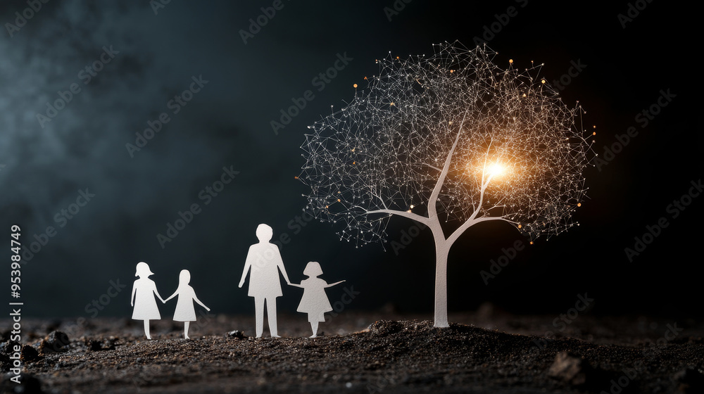 A symbolic image representing a family's history and interconnectedness ...