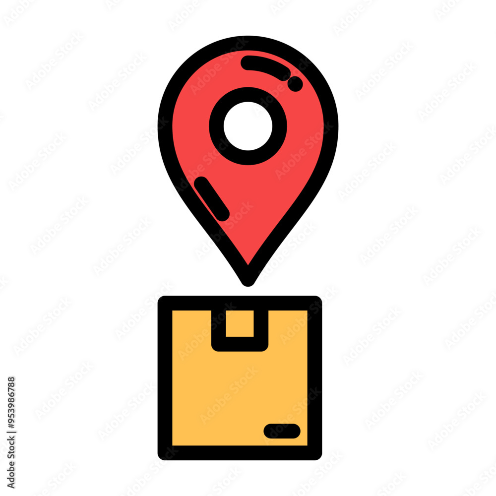 Delivery location icon vector. Road path like thin line map geolocation ...