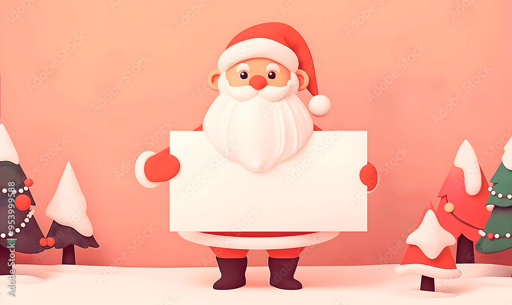 Cute Santa Claus with a blank sign and holiday decorations, perfect for ...