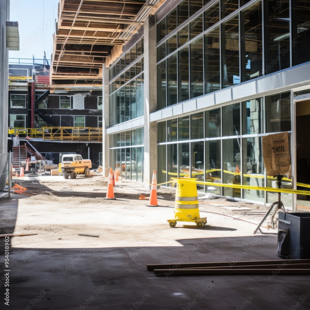 Modern construction site under development and construction with ...