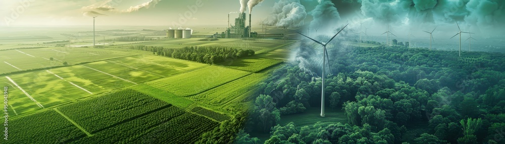 Contrasting clean energy with environmental pollution through dramatic ...