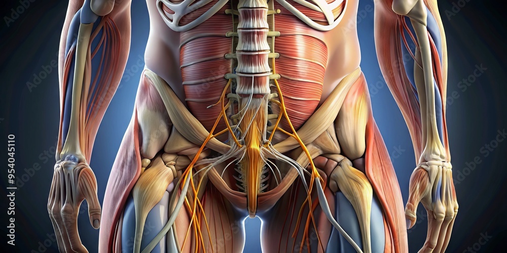 Close-up of the lower abdomen and groin area, highlighting the ...