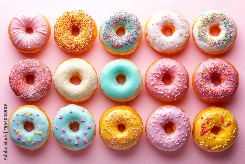 Pastel donuts styled beautifully in a perfect knolling arrangement ...