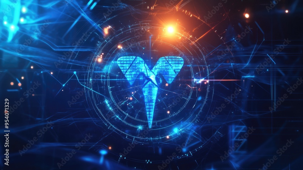 Futuristic health care symbol with glowing accents and dynamic patterns ...
