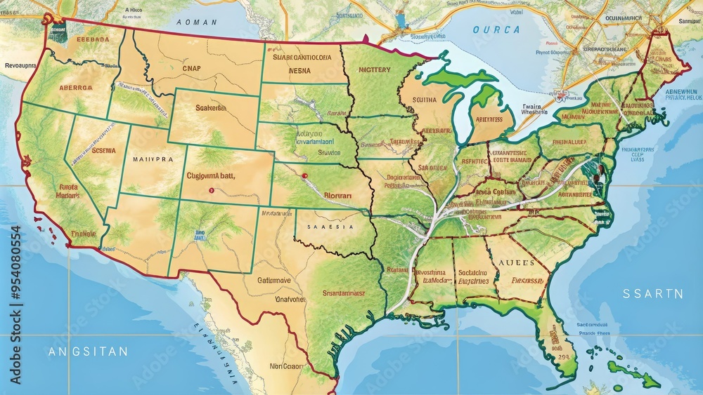 Detailed Map Of The Southern United States, Featuring Cities, States ...