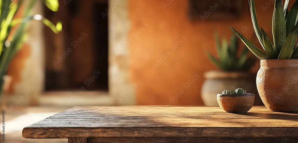 Mediterranean flair in a Spanish lounge with a rustic pine table and ...