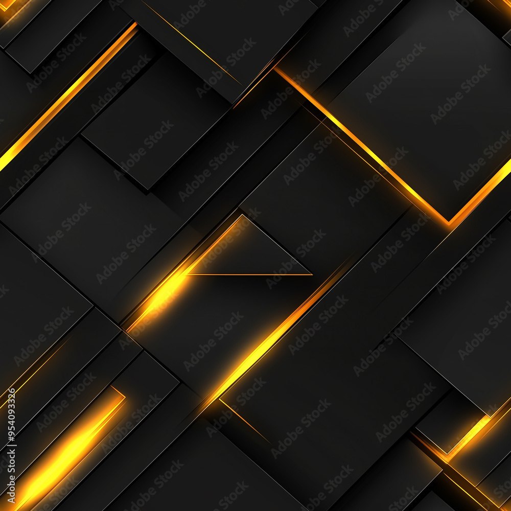 Dark grey black abstract background with yellow glowing angular lines ...