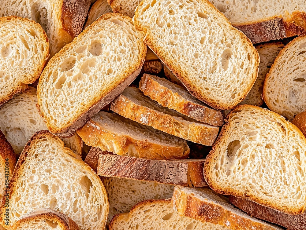 Sliced Artisan Bread Pile, Featuring Golden Crust and Soft Center ...