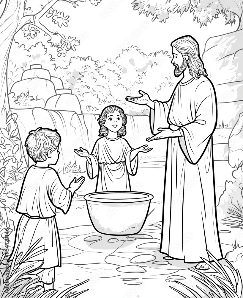Coloring page for kids, Draw the images Depict Jesus sacrificing ...