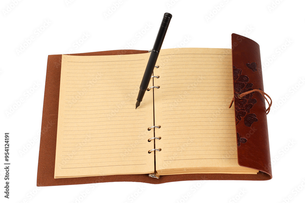 notebook or diary bound in leather or leather with butterfly drawings ...