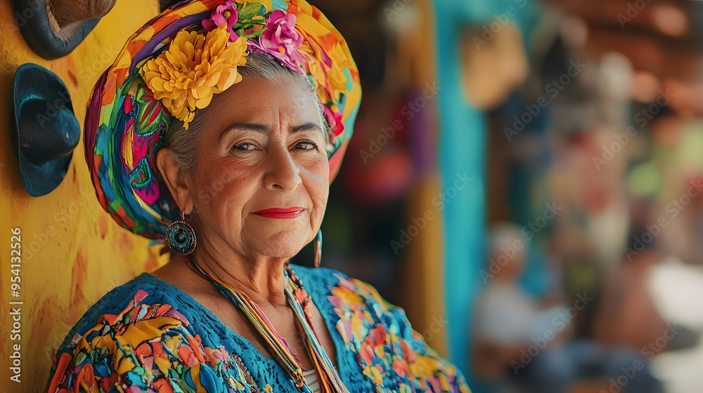 National Hispanic Heritage Month. Elderly latin woman in traditional ...