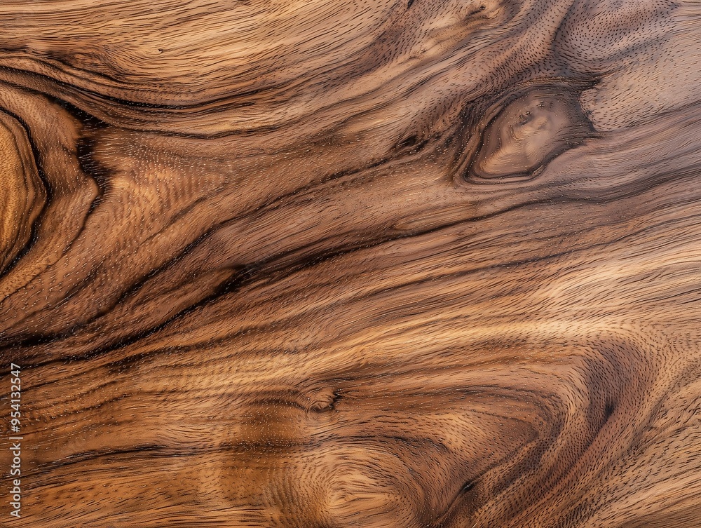 Close-Up Walnut Wood Texture with Natural Grain, Warm Tones, and ...