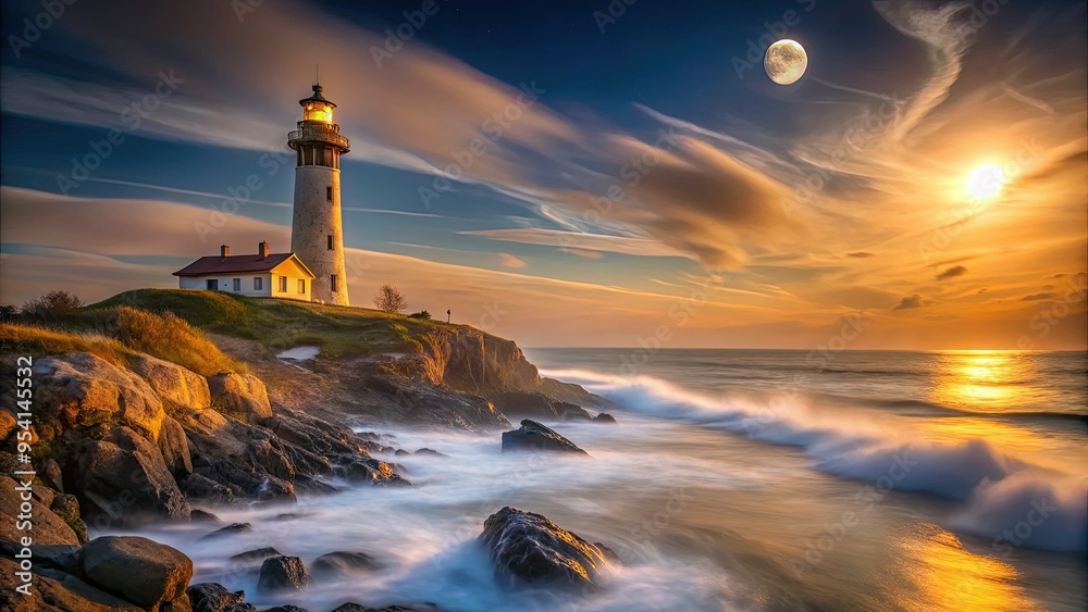 ethereal moonlit coastal dreamscape silky smooth long exposure waves ...