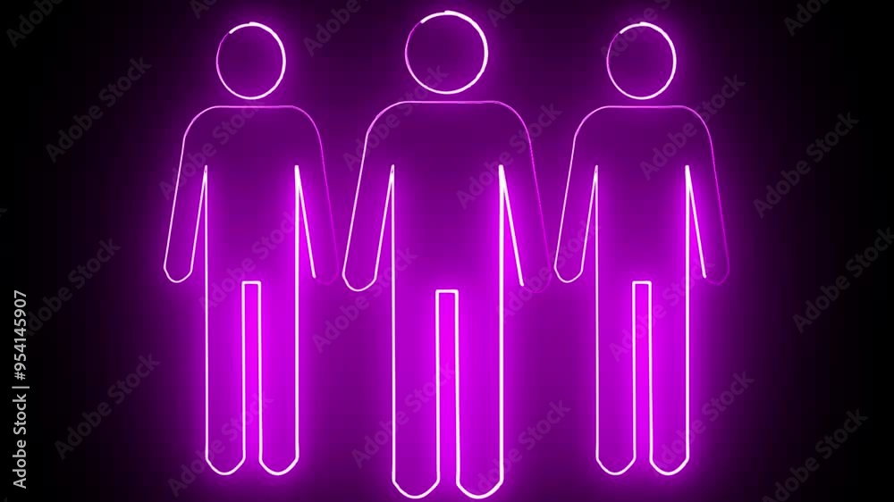 Pink color Neon glowing man icon animation in black background ...