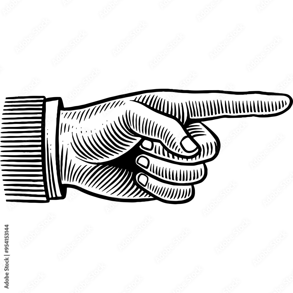 Hand drawn Hand Sign Pointing Right. Index Finger Pointing Right Sketch ...