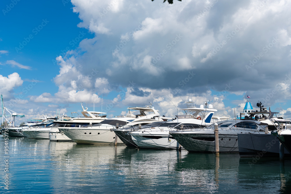 Downtown Miami Marina with luxury yacht boat. Summer vacation ...