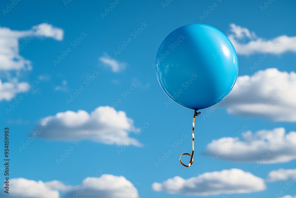 Balloon Helium Balloon, Blue, and Floating visualized in a serene sky ...