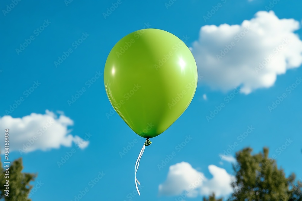 Balloon Helium Balloon, Green, and Floating visualized in an outdoor ...