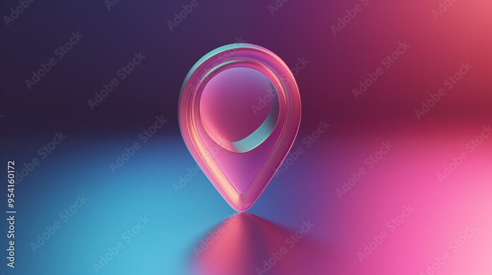 Pink location icon on map texture with soft ambient lights creating a ...
