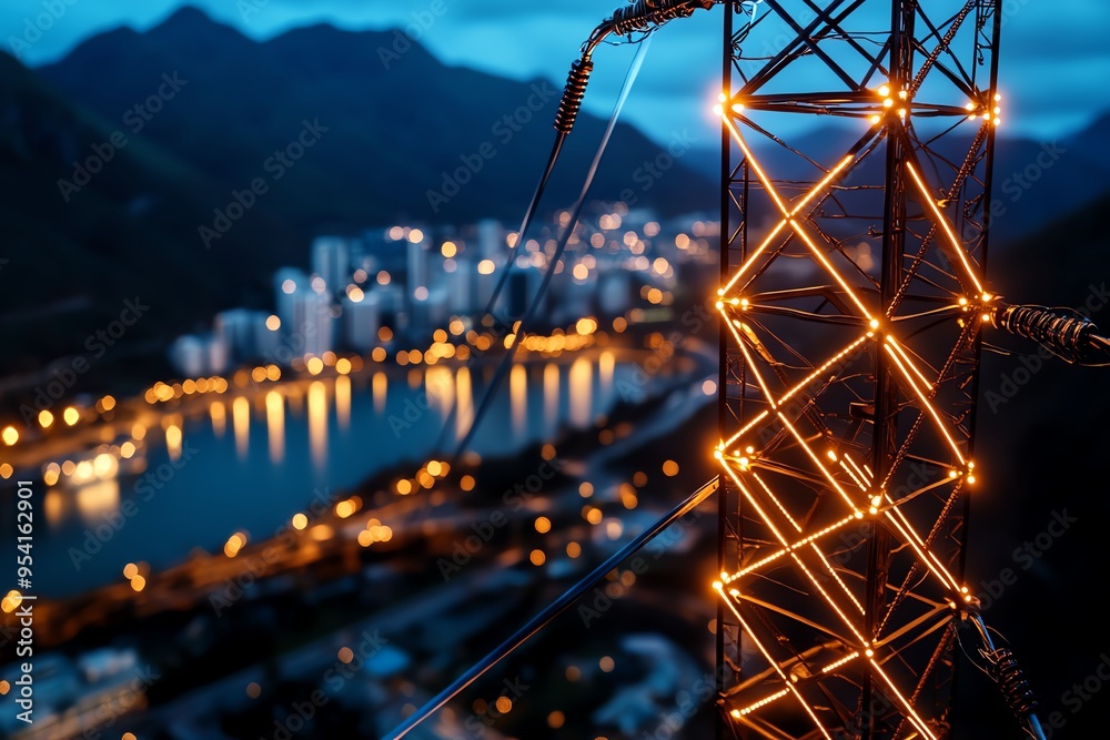 Energy Illustration Electrical, Power Lines, and Energy Network ...