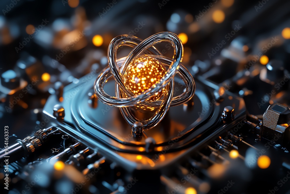 Energy Illustration Nuclear, Atoms, and Power shown in a detailed close ...