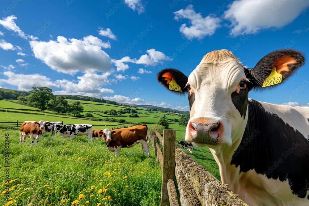 Farm Cow Beef Cow, Barn, and Countryside depicted in a rustic barn ...