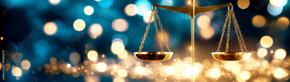 Elegant scales of justice surrounded by a soft bokeh background, symbolizing balance and law in ...