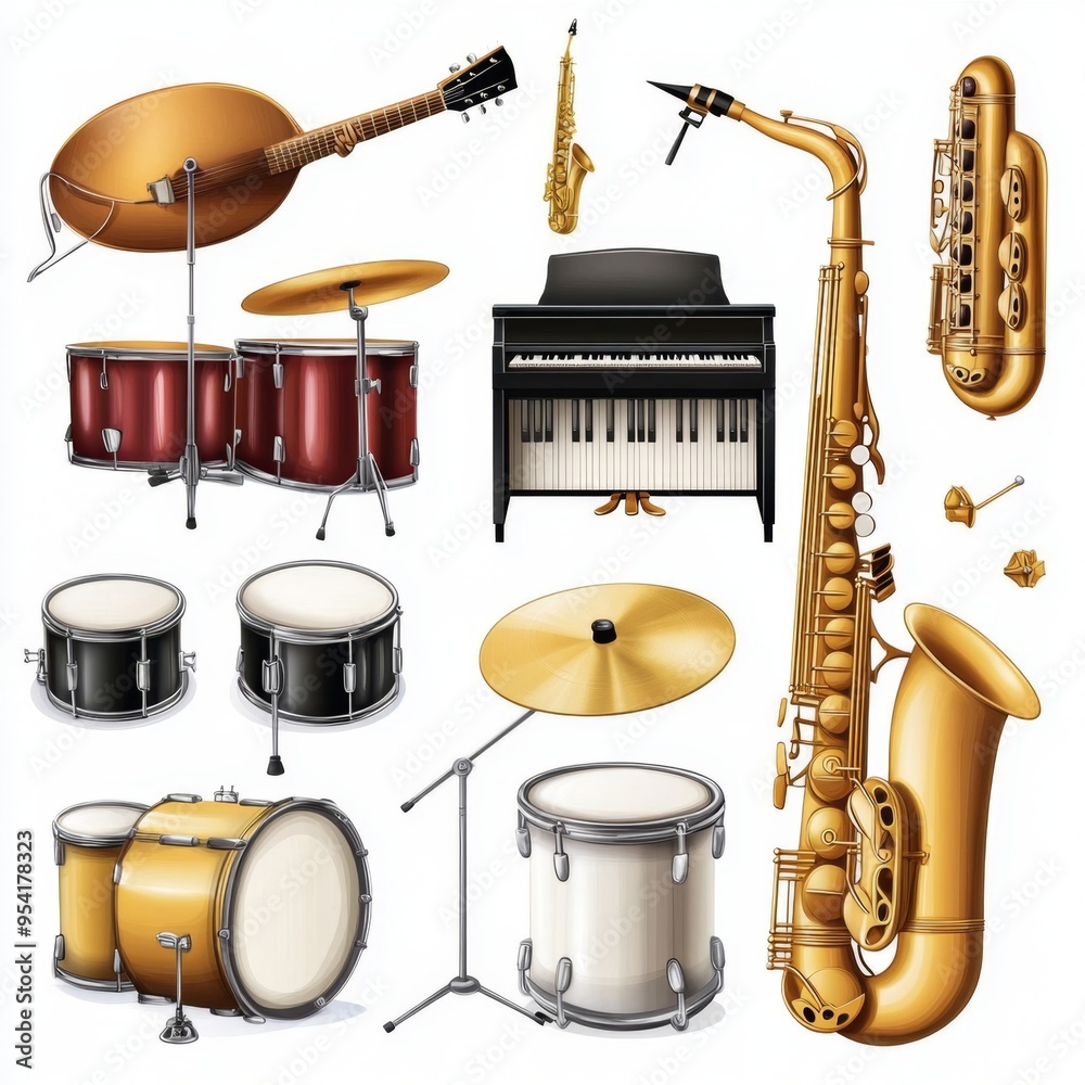 Musical Instruments Collection: A vibrant illustration featuring a ...