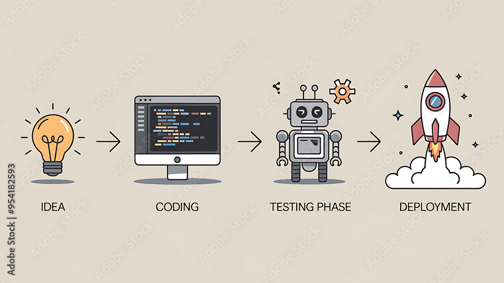 Illustrative concept of software development process from idea to ...