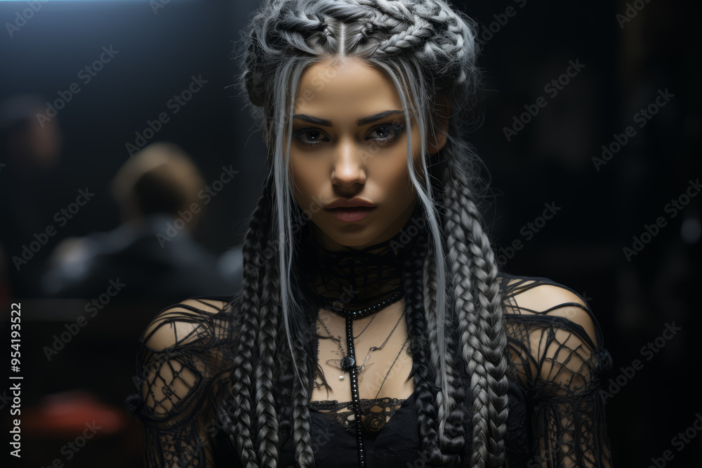 A person's thick, raven hair styled in intricate braids, showcasing ...