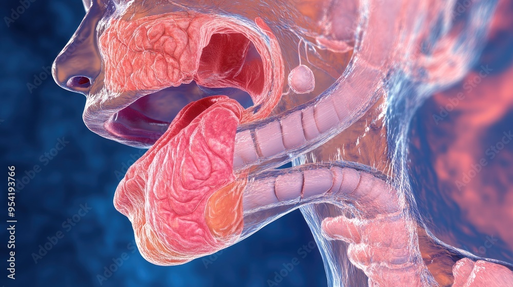 model of the esophagus with normal and abnormal tissues side by side ...