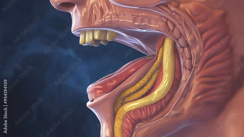 Detailed diagram of the esophagus showing the transition from the ...