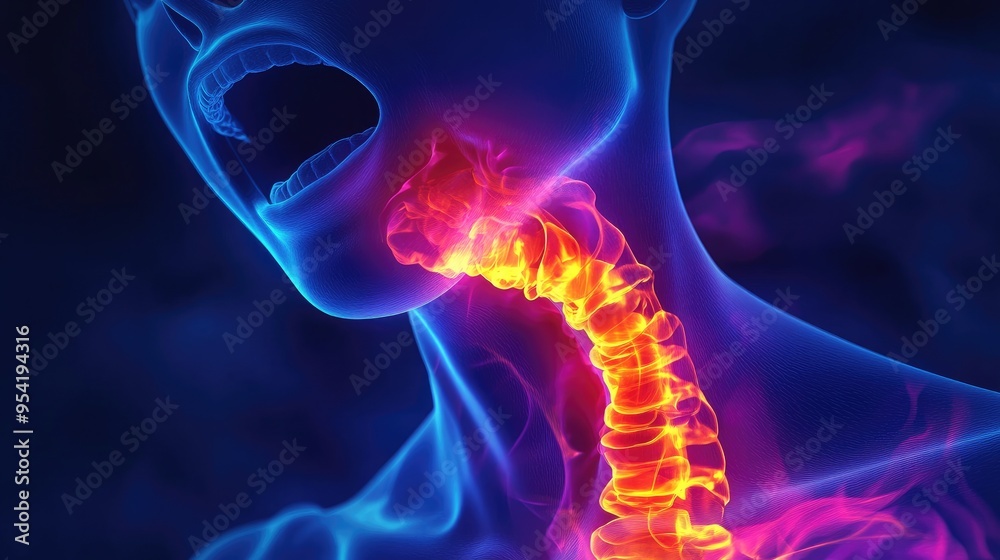 Medical illustration of acid reflux affecting the esophagus, showing ...