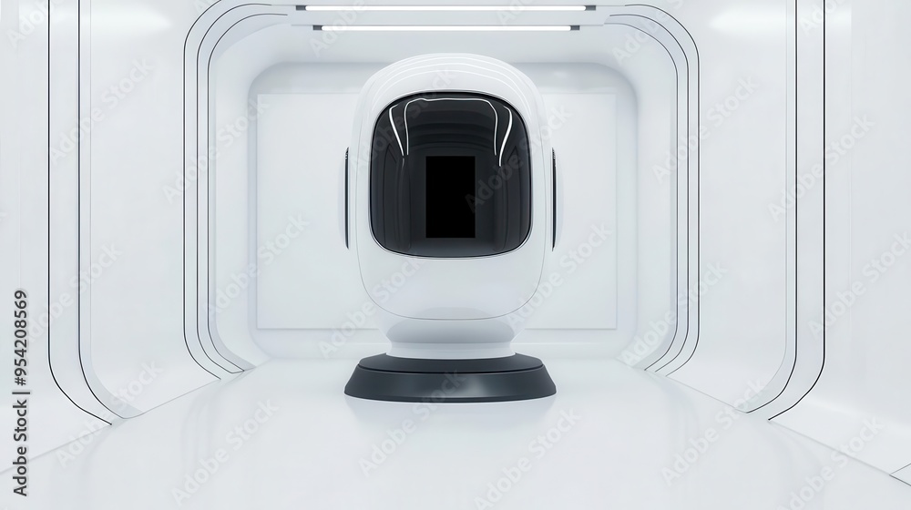 A secure room with facial recognition access, modern design, white and ...