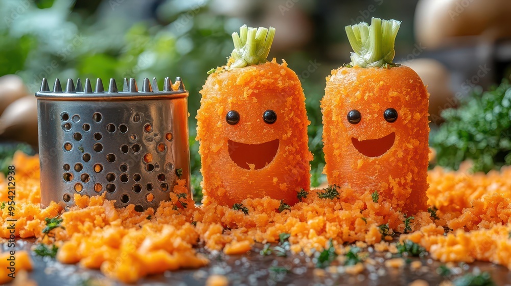 quirky double carrot character anthropomorphic grater sidekick grated ...