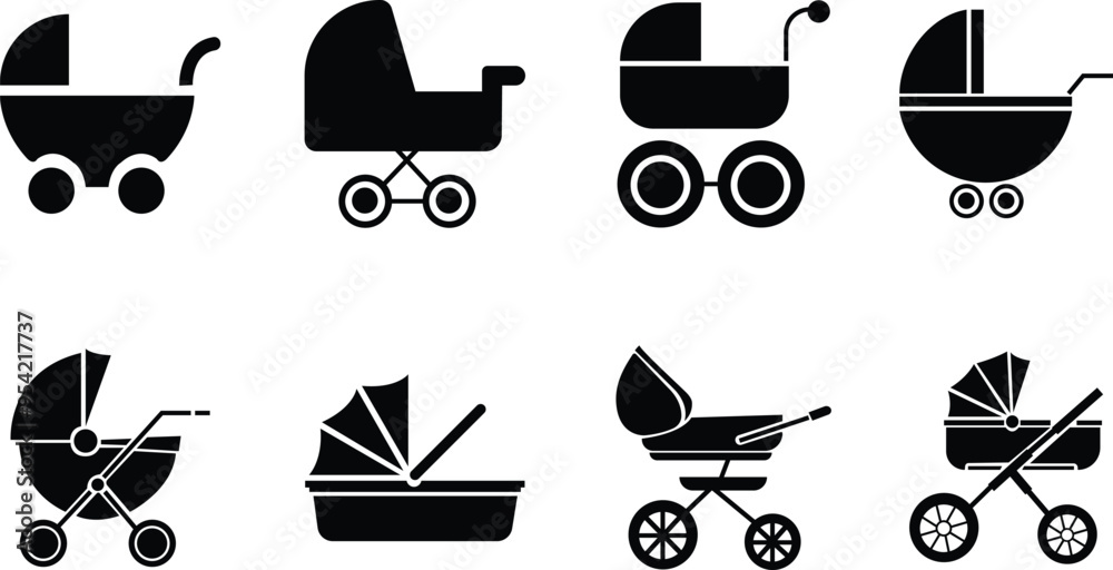 Baby carriage icons Set. Child buggy symbols. kid trolley signs. mother ...