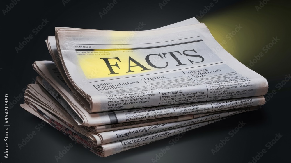 Stack of newspapers with flashlight highlighting the word 'facts ...